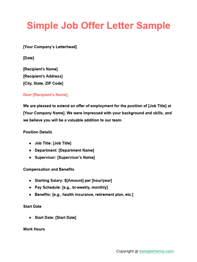 Simple Job Offer Letter Template | PDF