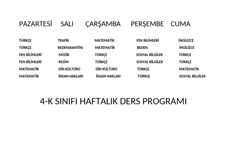 4-k Sinifi Ders Programi | PDF