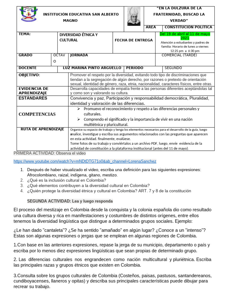GUÍA_#1._2P_C_.P_GRADO_8_ | PDF | Colombia | Multiculturalismo