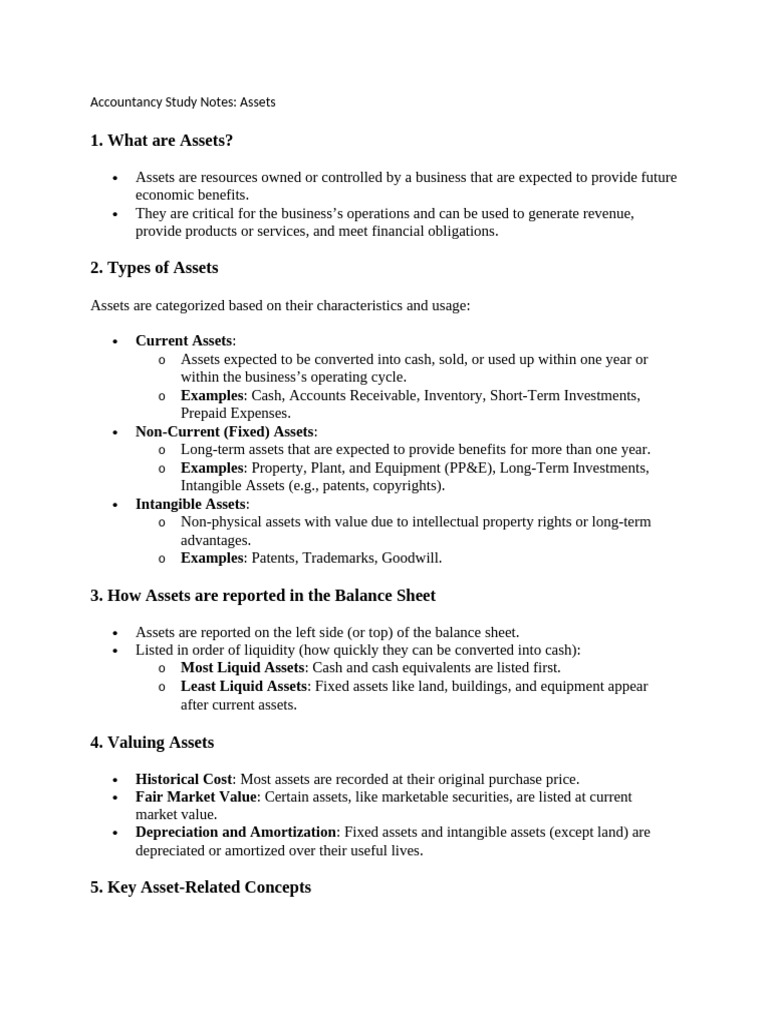 Accountancy Study Notes ASSETS | PDF | Depreciation | Debits And Credits