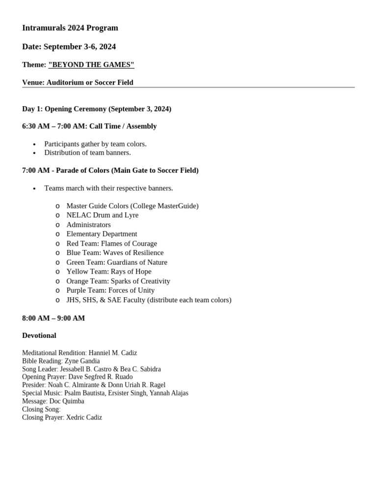 INTRAMURALS-PROGRAM-2024 | PDF | Sports