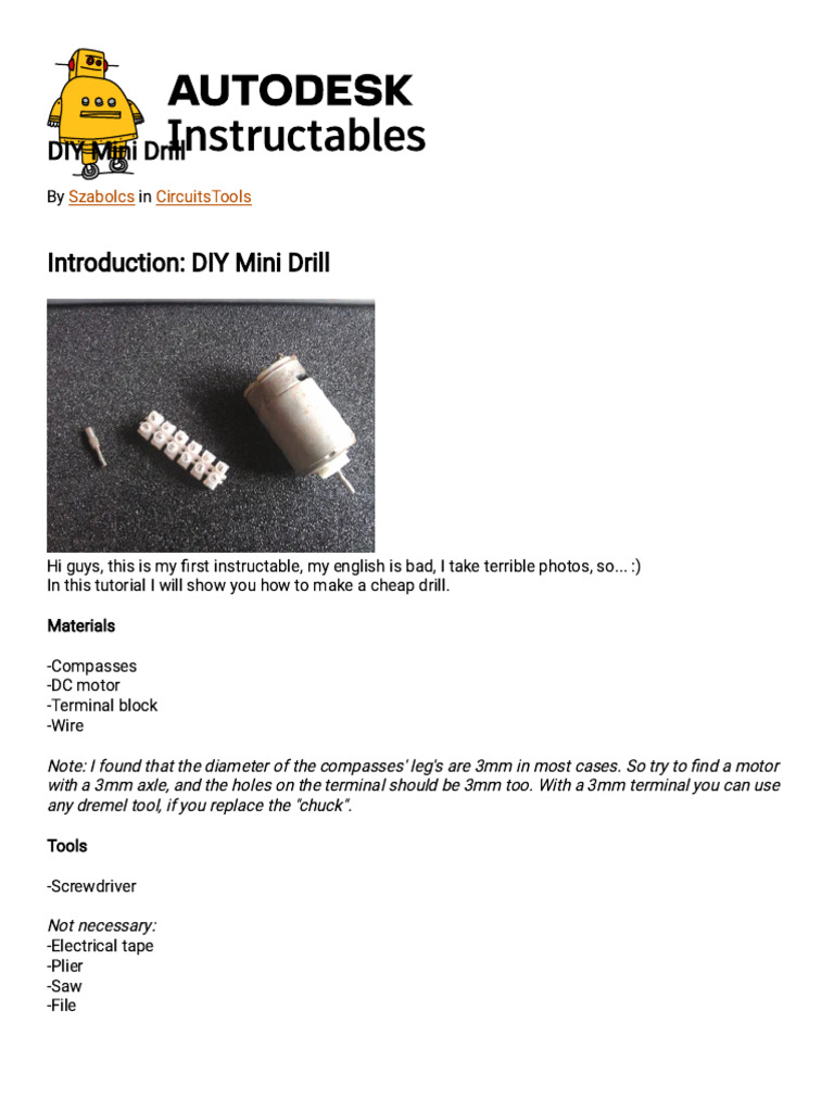 DIY Mini Drill _ 12 Steps (With Pictures) - Instructables | PDF | Drill | Electrical Engineering