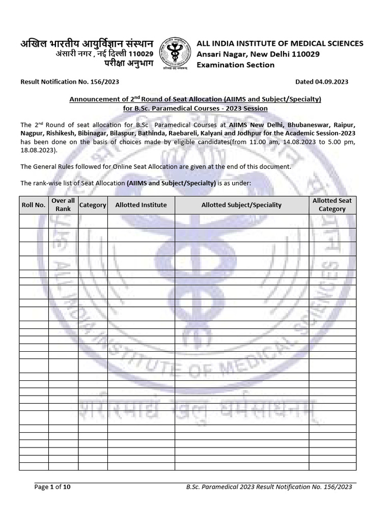 Website-BSC Para-Medical Counseling Result - 2nd - Round | PDF | Health ...