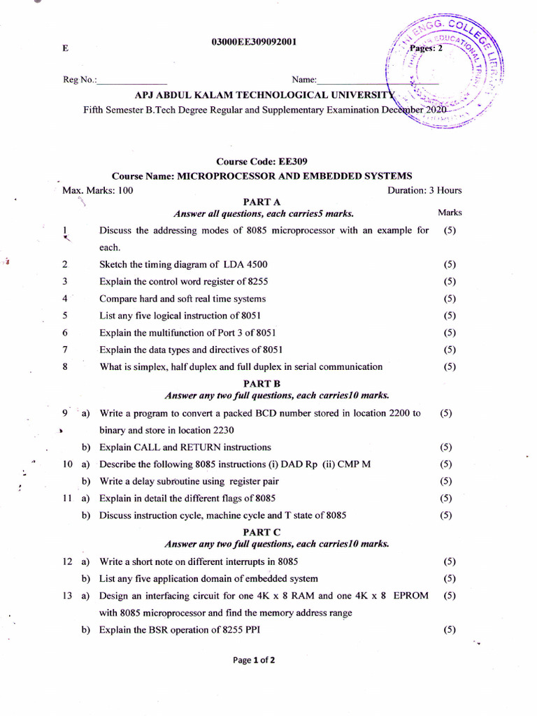Ee309 Microprocessor and Embedded Systems, Decenber 2020 | PDF | Computer Hardware | Computing