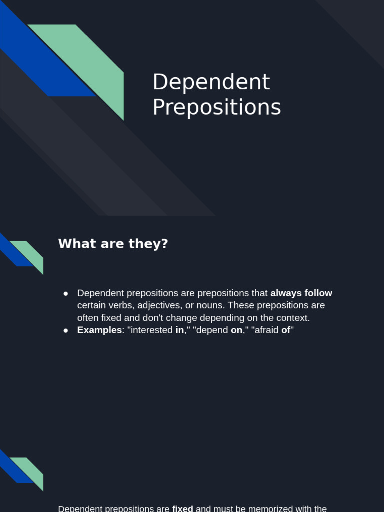 Dependent Prepositions | PDF | Verb | Preposition And Postposition