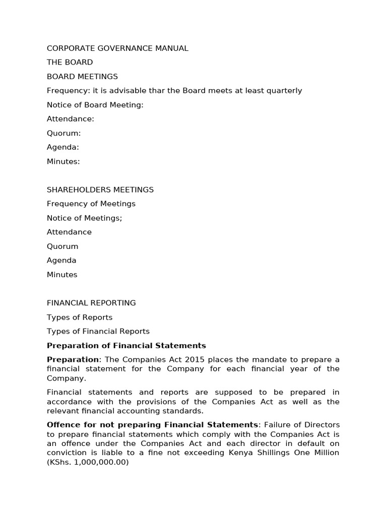 Corporate Governance Manual Overview | PDF | Financial Statement ...