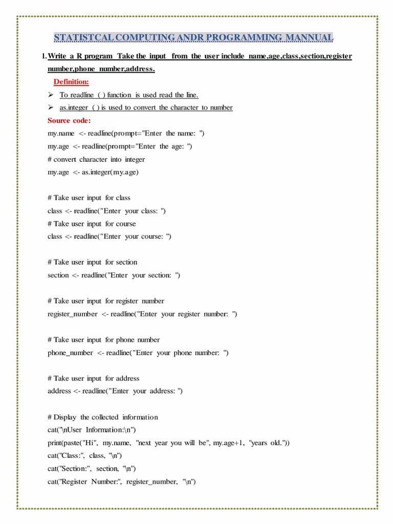 R Programming Lab Mannual | PDF