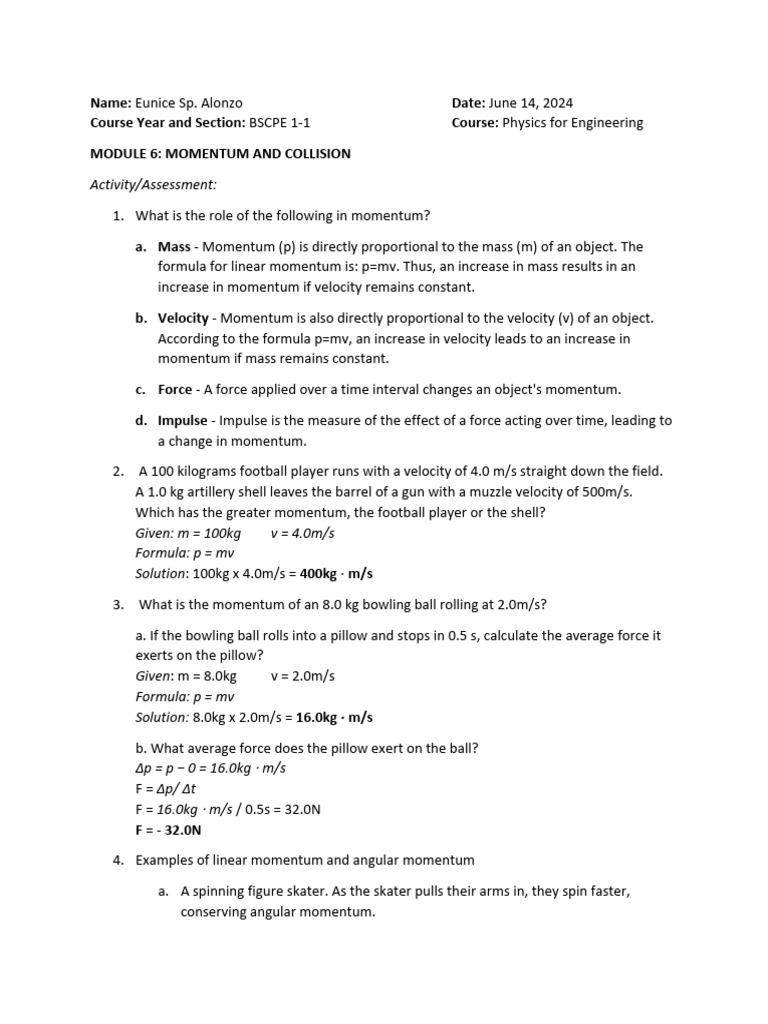 ACT_MODULE 6_ MOMENTUM AND COLLISION | PDF
