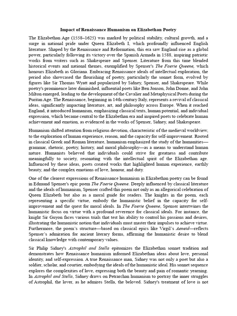 Impact of Renaissance Humanism On Elizabethan Poetry | PDF | The Faerie ...