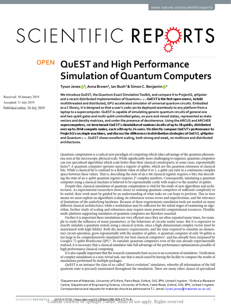 QuEST and High Performance Simulation of Quantum C | PDF | Quantum Computing | Parallel Computing
