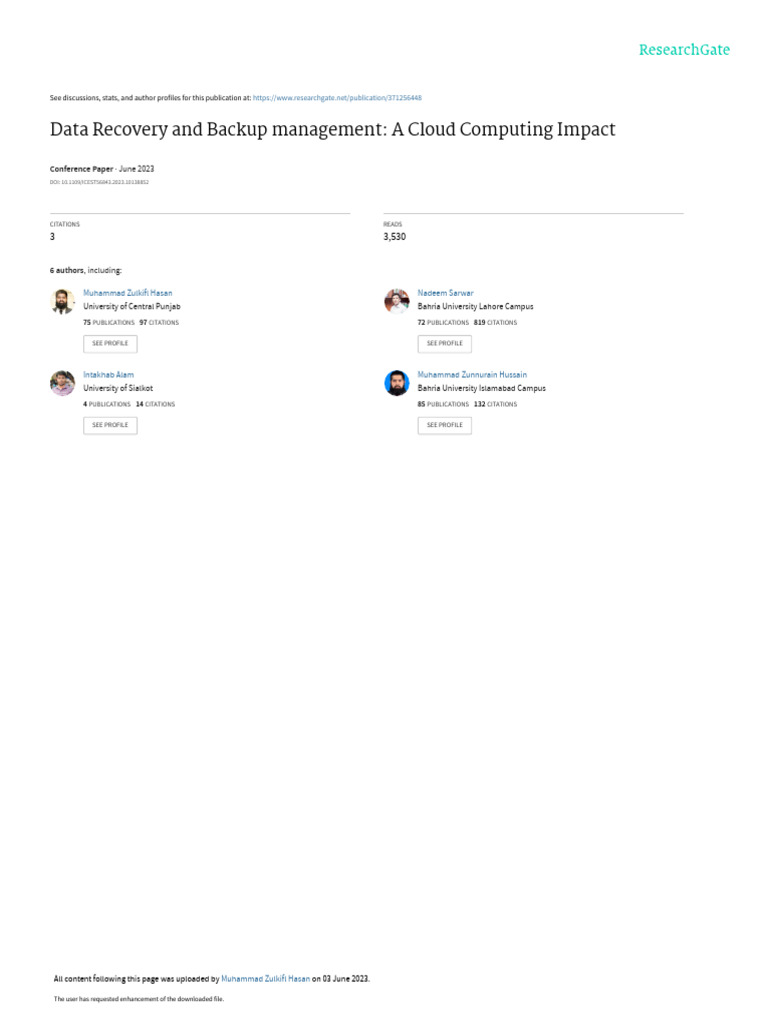 Data Recovery and Backup Management A Cloud Computing Impact | PDF | Cloud Computing | Backup