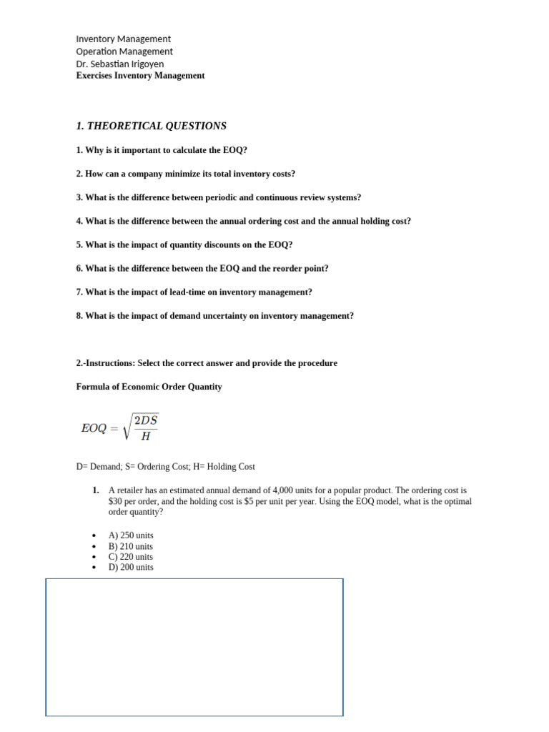 Exercises Guide Inventory Management Witht Answrs 15.10.2024 1 | PDF ...