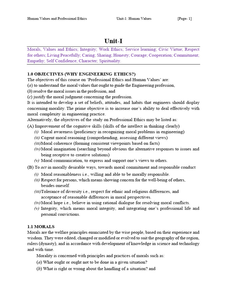 UNIT 1 HVPE | PDF | Morality | Virtue