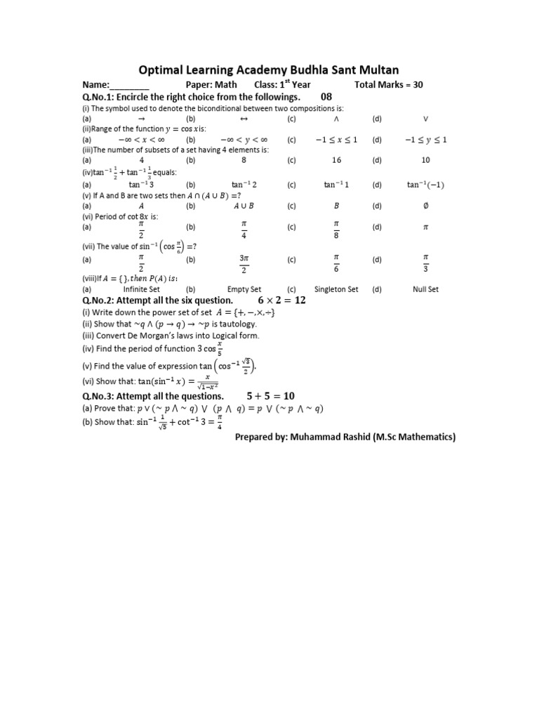1st Year Math CH# 2,11,13 | PDF