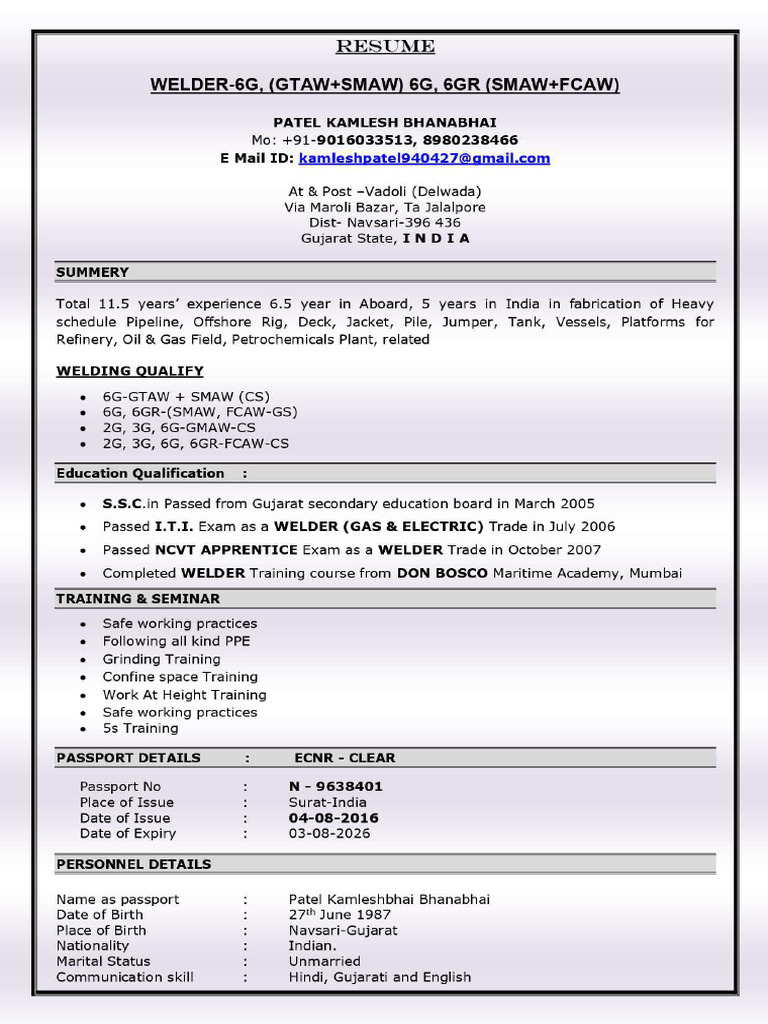 Kamaleshn Bhai Welder | PDF