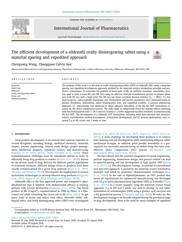 The Efficient Development Of A Sildenafil Orally Disintegrating Tablet Using A Material Sparing