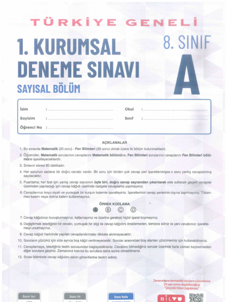 Bi̇lfen 1 8 Sayisal A | PDF