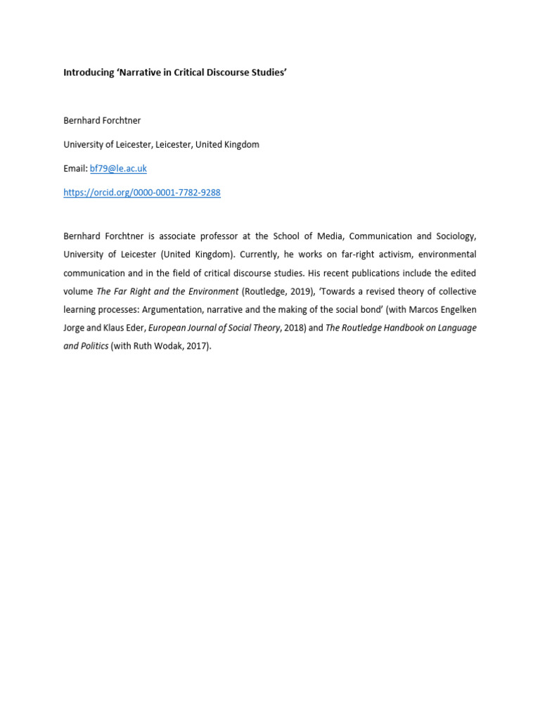 Introducing Narrative in Critical Discourse Studies' | PDF | Narrative ...