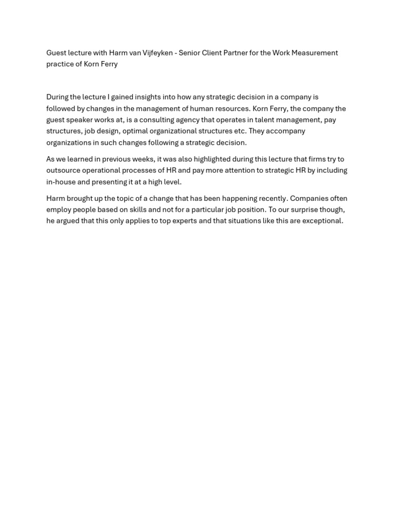 Guest lecture reflection 3 - HRM | PDF