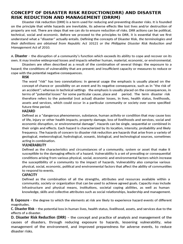 Concept of Disaster Risk Reduction | PDF | Hazards | Disaster Risk ...