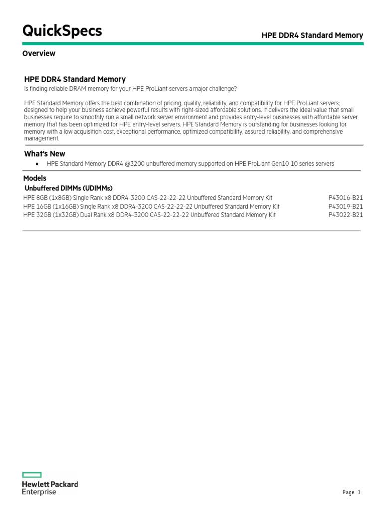 HPE DDR4 Standard Memory-C04493038 | PDF | Cloud Computing | Computer ...