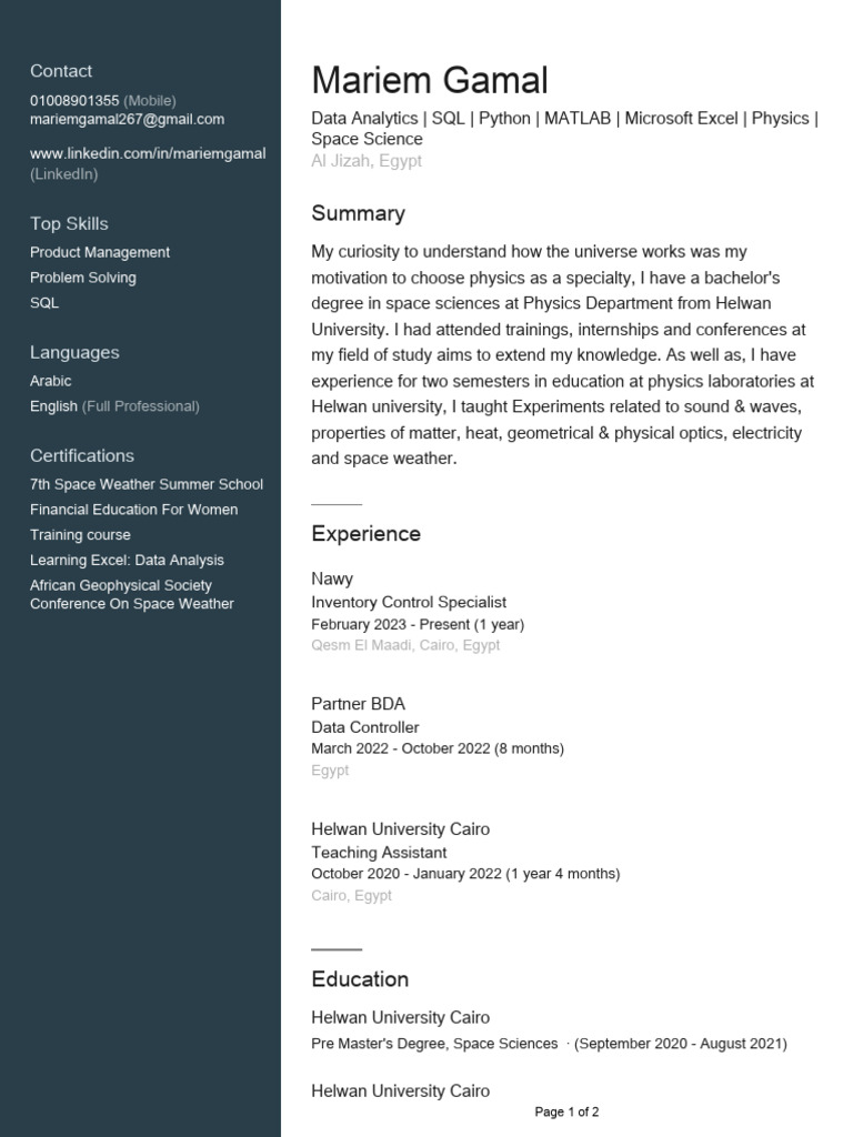 Mariem Gamal Resume | PDF