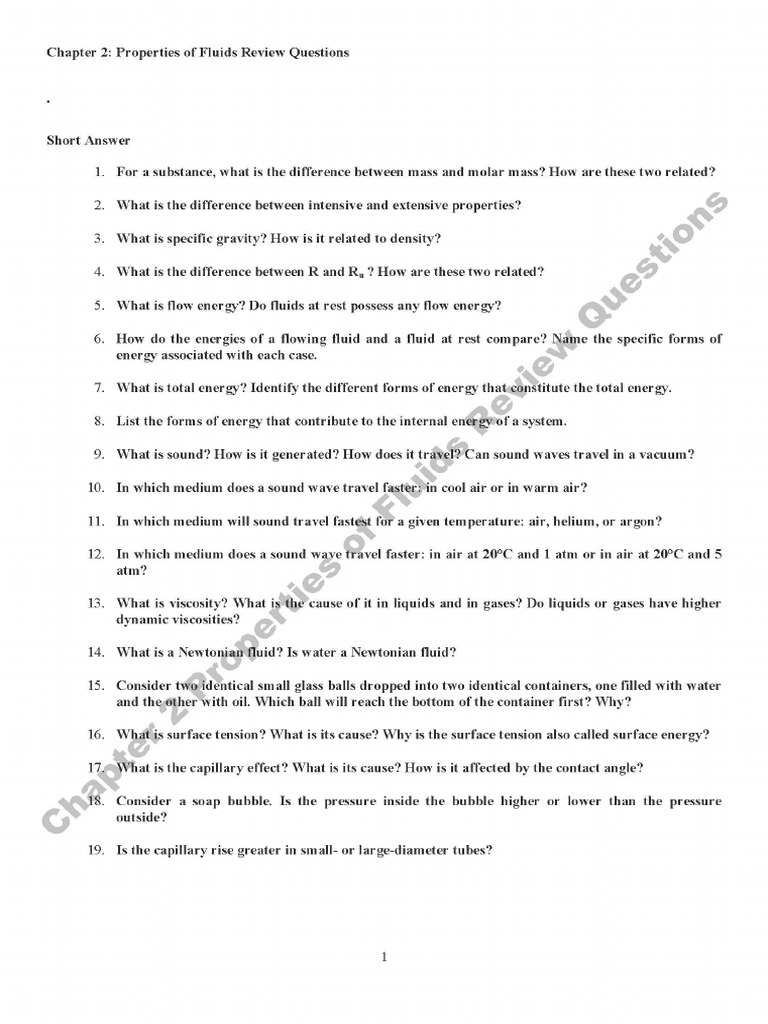 Chapter 2 Properties of Fluids Review Questions | PDF