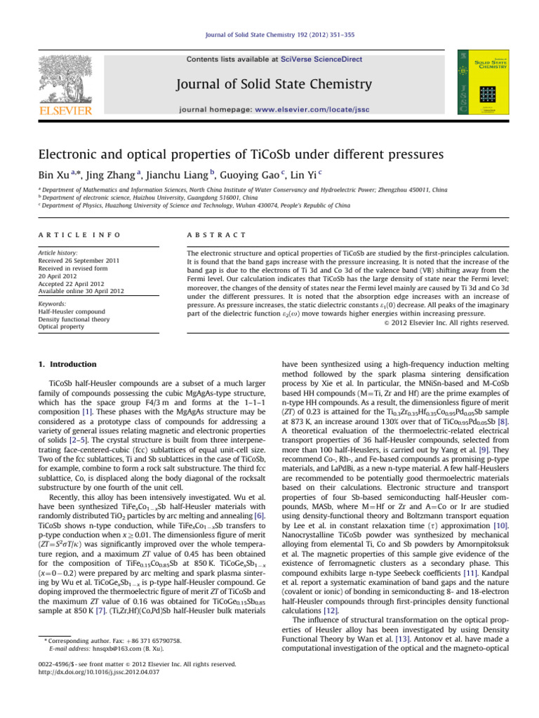 J JSSC 2012 04 037 | PDF | Crystal Structure | Electromagnetism