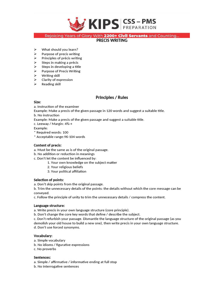 Principles of Effective Precis Writing | PDF | Sentence (Linguistics ...