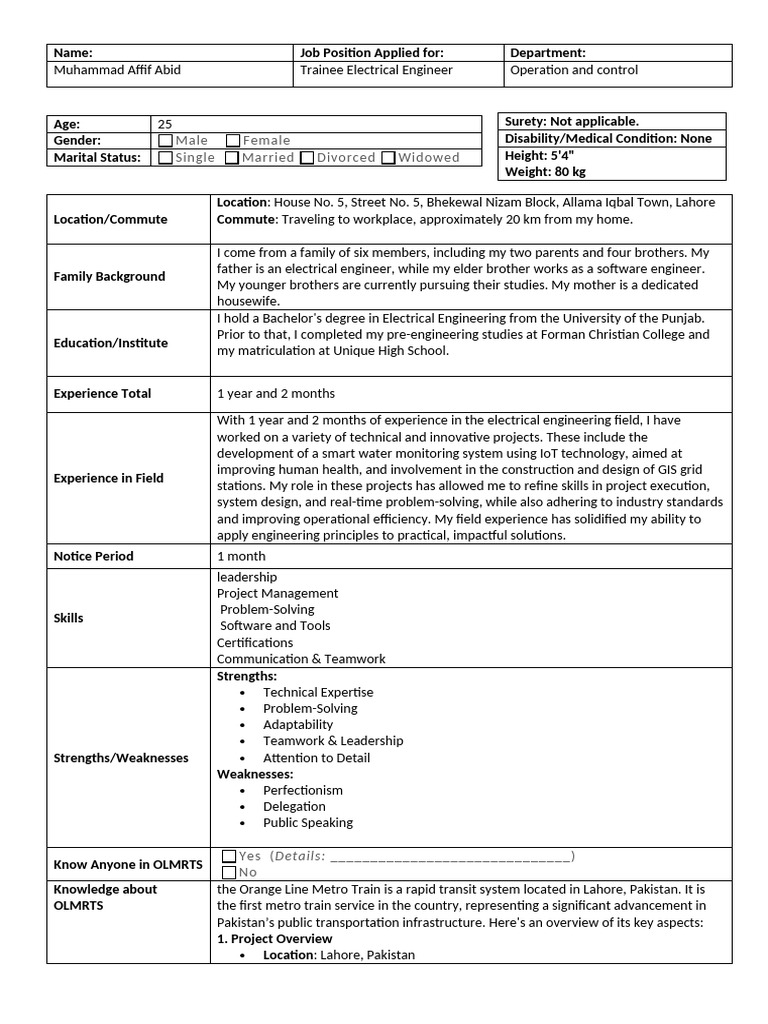 HR Candidate Assessment Form | PDF | Transport