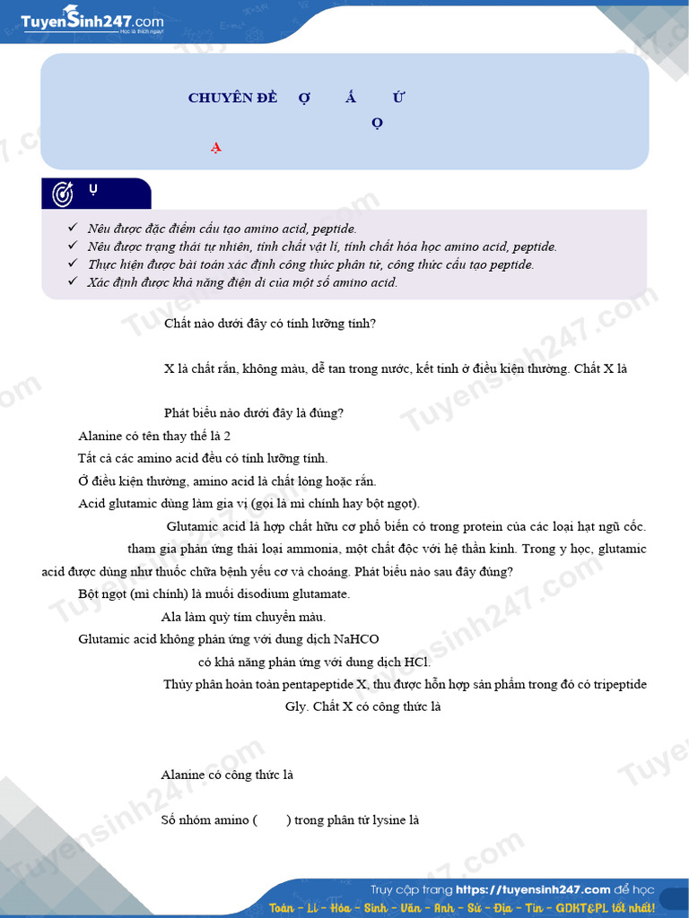 De Thi BTVN Amino Acid Va Peptide 1723425734 | PDF