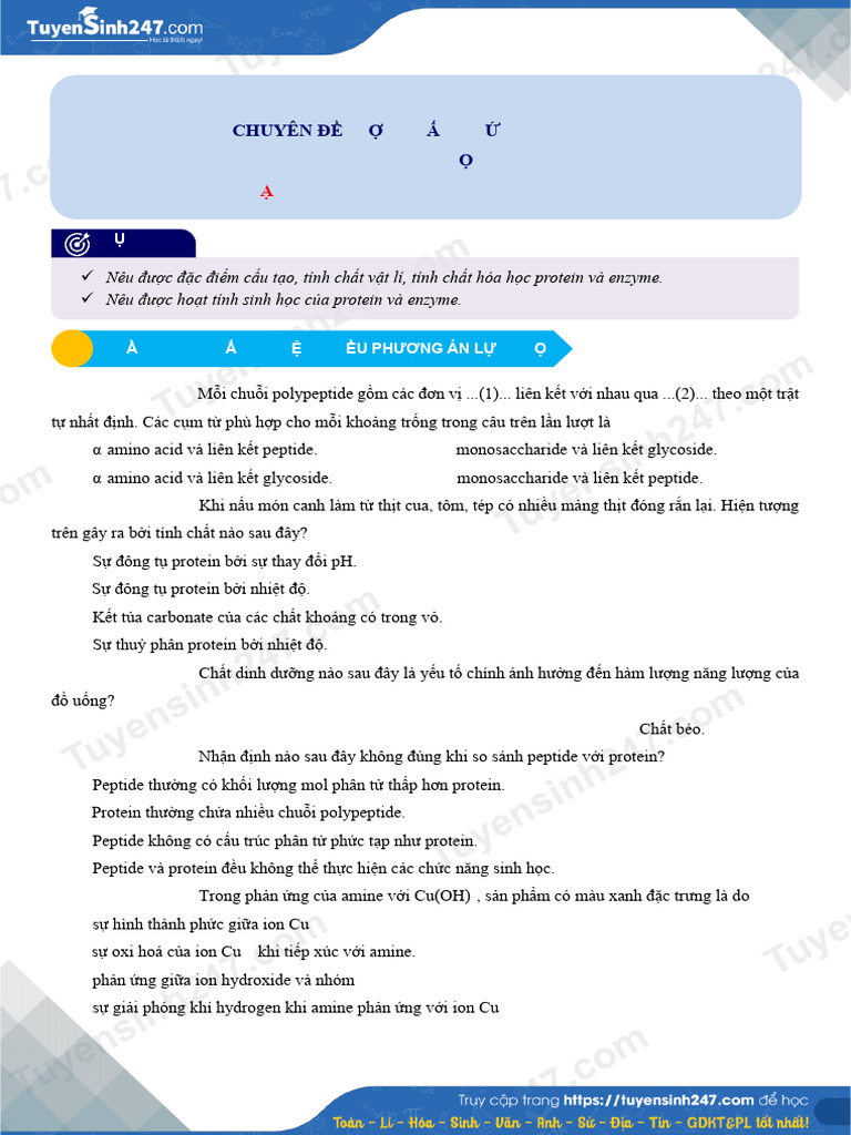 De Thi BTVN Protein Va Enzyme 1721804265 | PDF