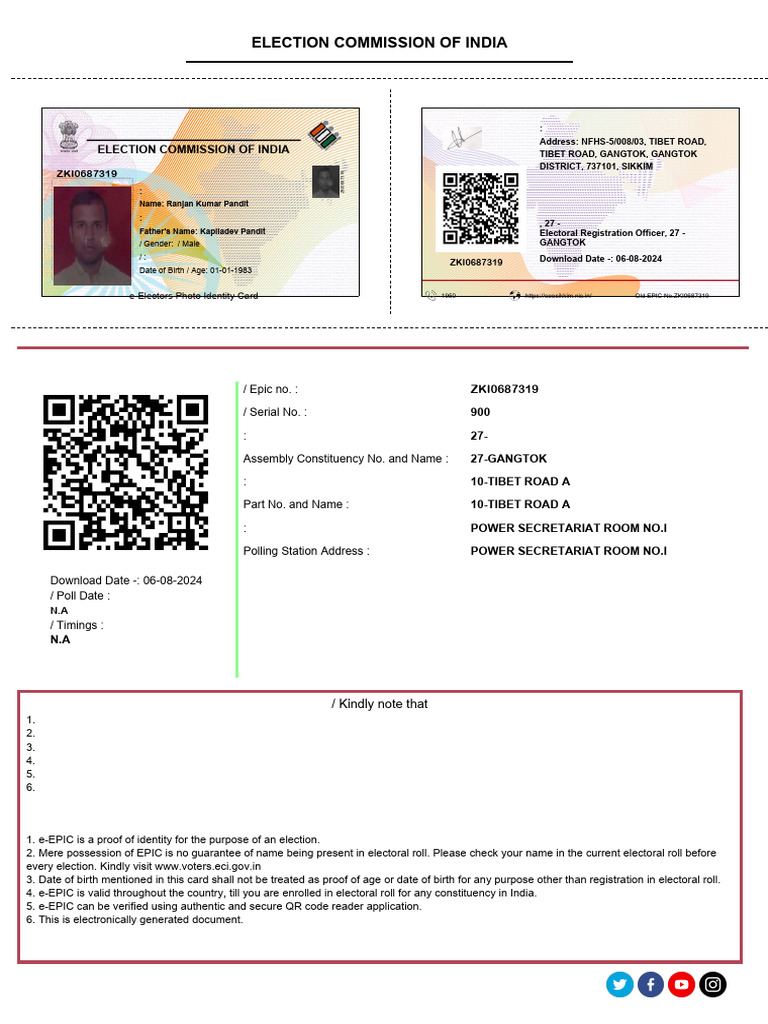 e-EPIC_zki0687319 | PDF | Identity Document | Government And Personhood