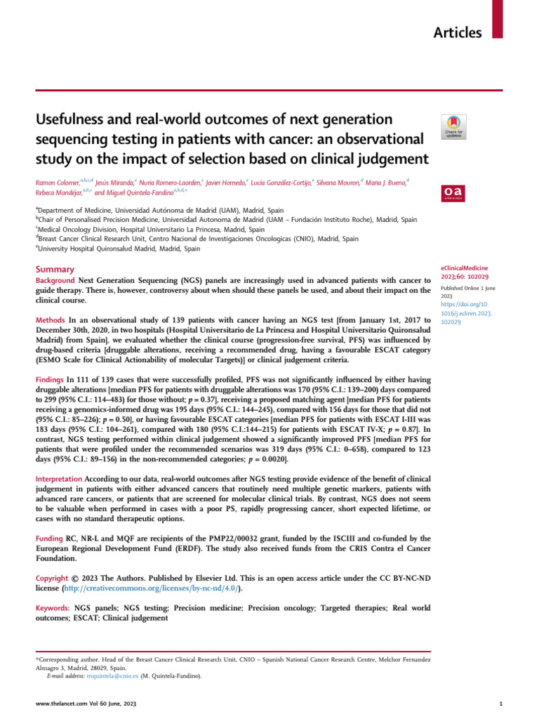 Usefulness and Real World Outcomes of Next Generat | PDF | Cancer | Dna ...