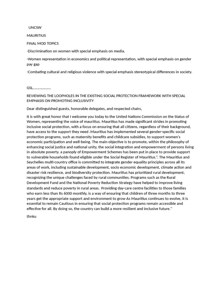 UNCSW GSL Edit | PDF | Social Science