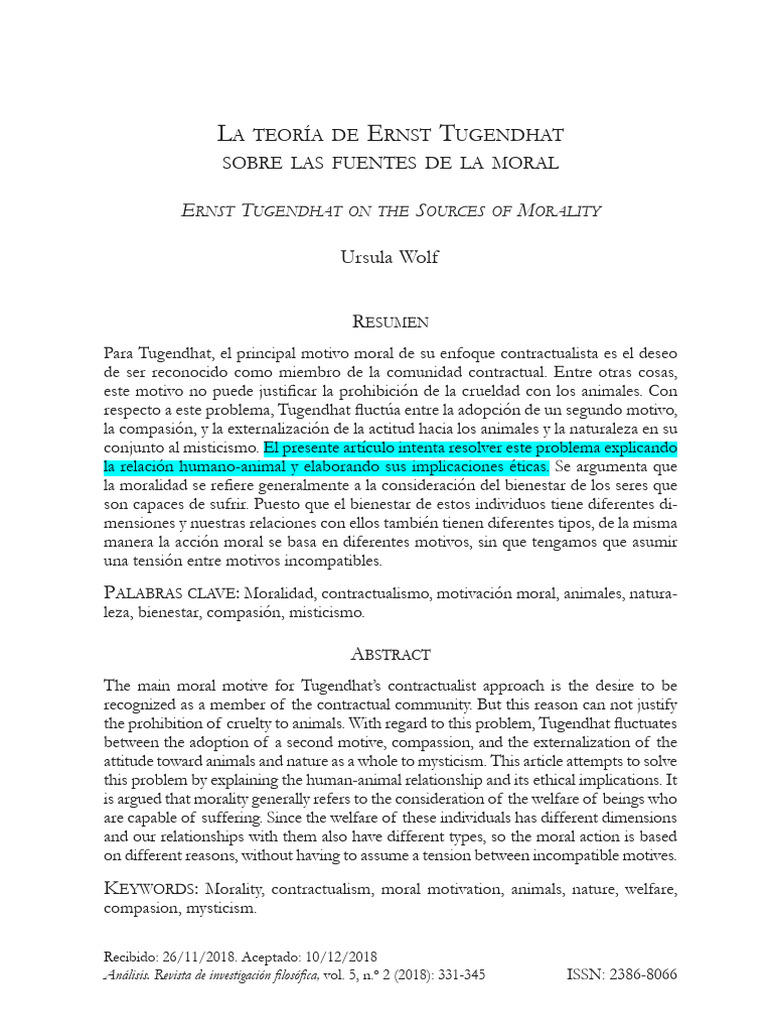 La Teoria de Ernst Tugendhat Sobre Las Fuentes de | PDF | Moralidad ...