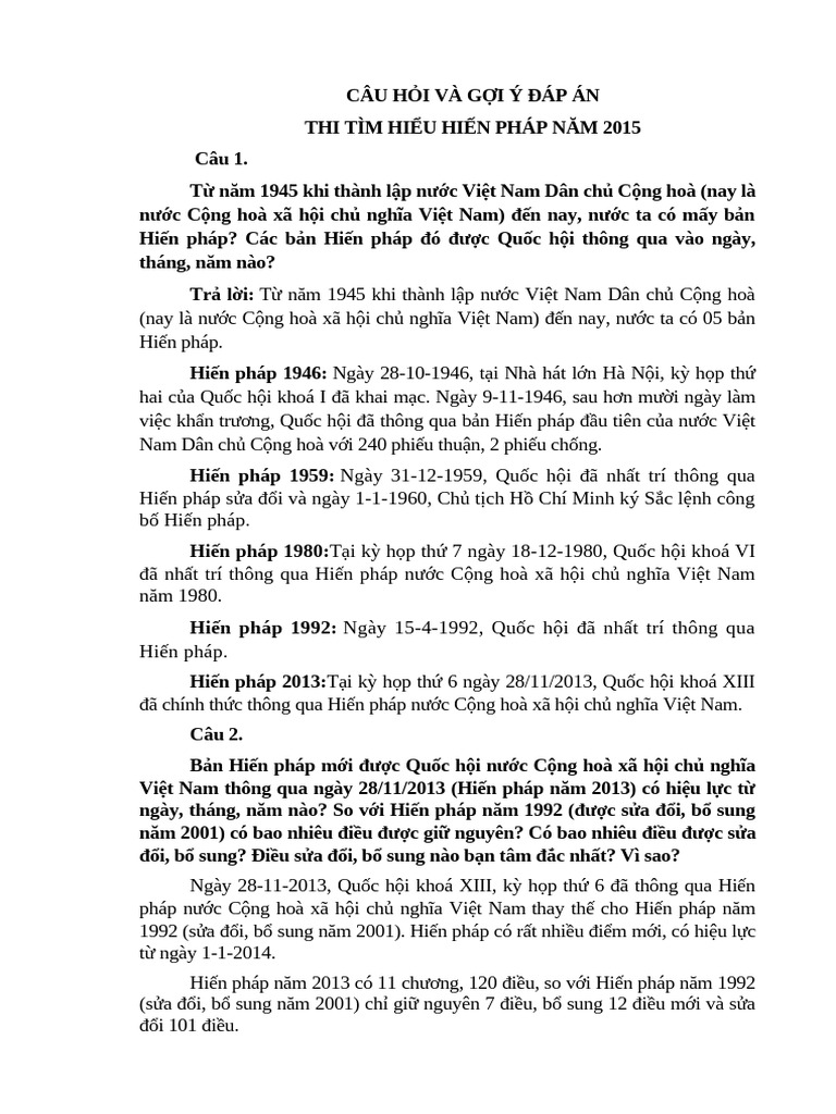 Cau Hoi Va Goi y Dap An - 1 | PDF