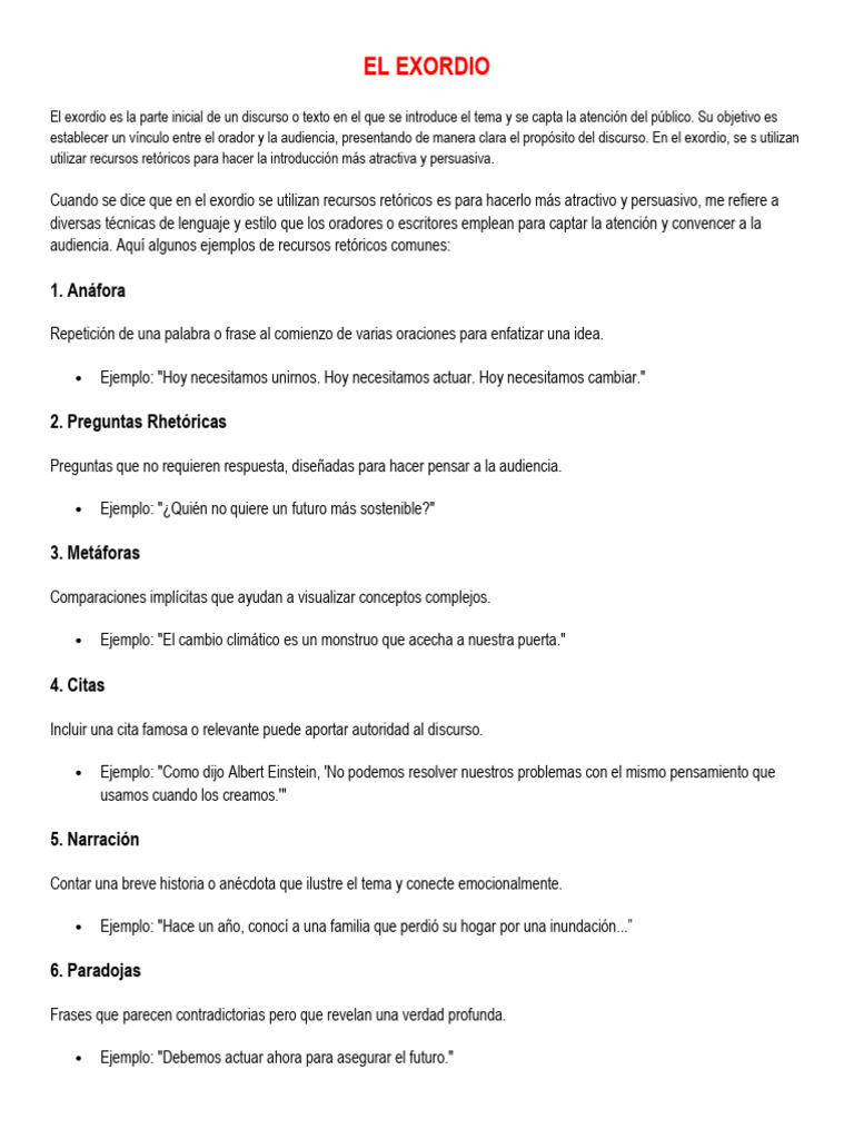 Exordio | PDF | Hablar en público | Comunicación humana