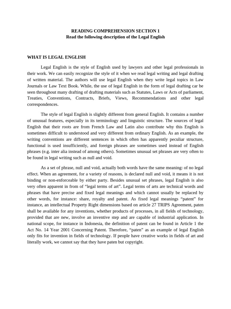 Reading Comprehension Section 1 | PDF | English Language | Patent
