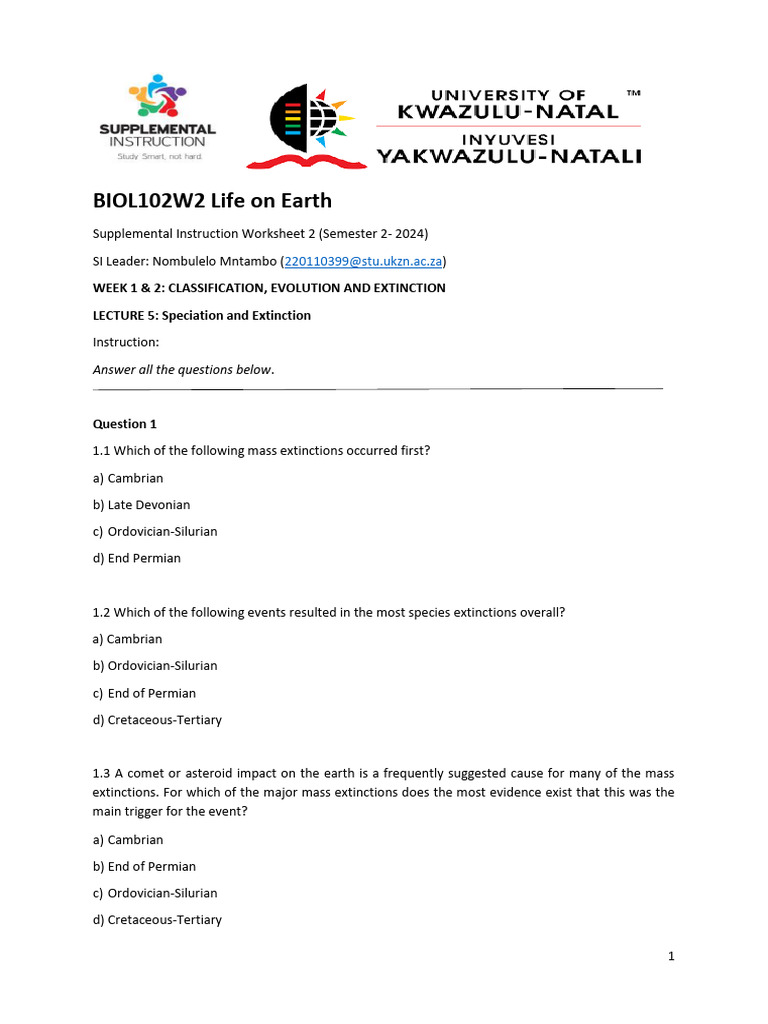 Speciation Worksheet #2 Answer Key | PDF | Species | Extinction