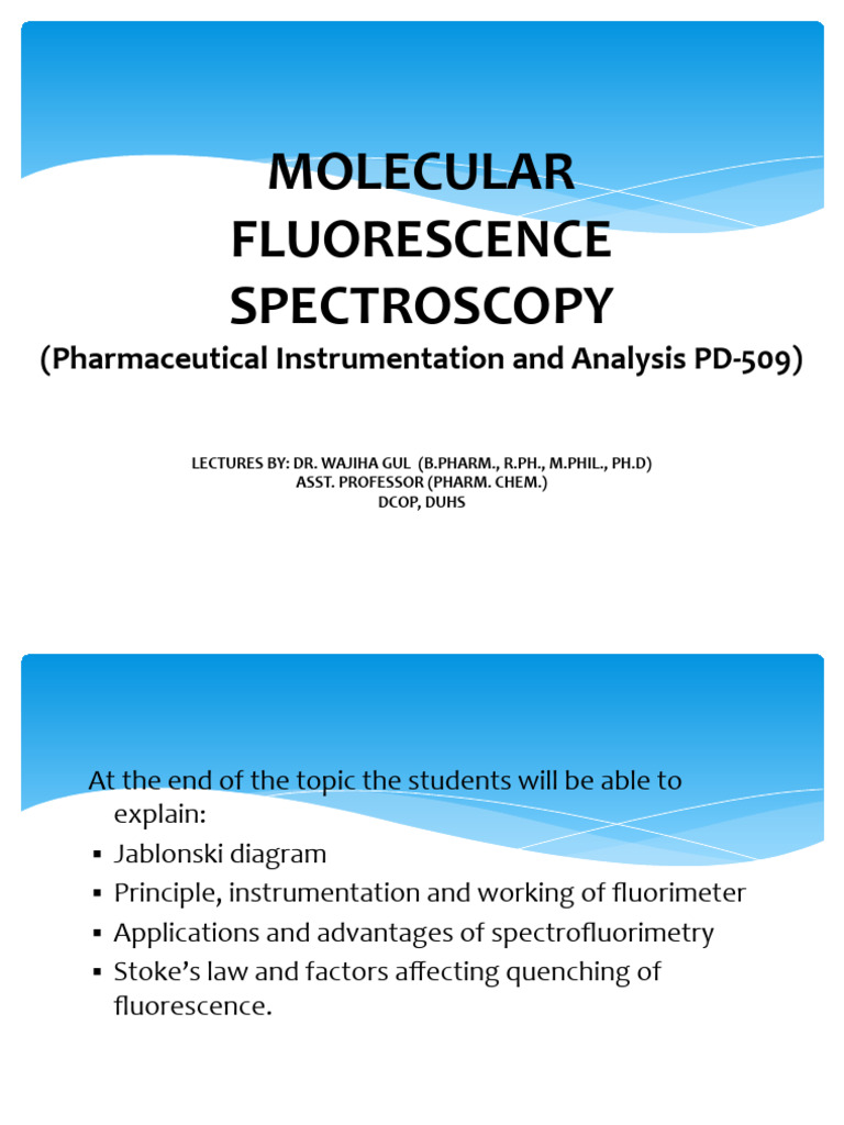 Molecular Fluorescence Spectros | PDF | Fluorescence | Emission Spectrum