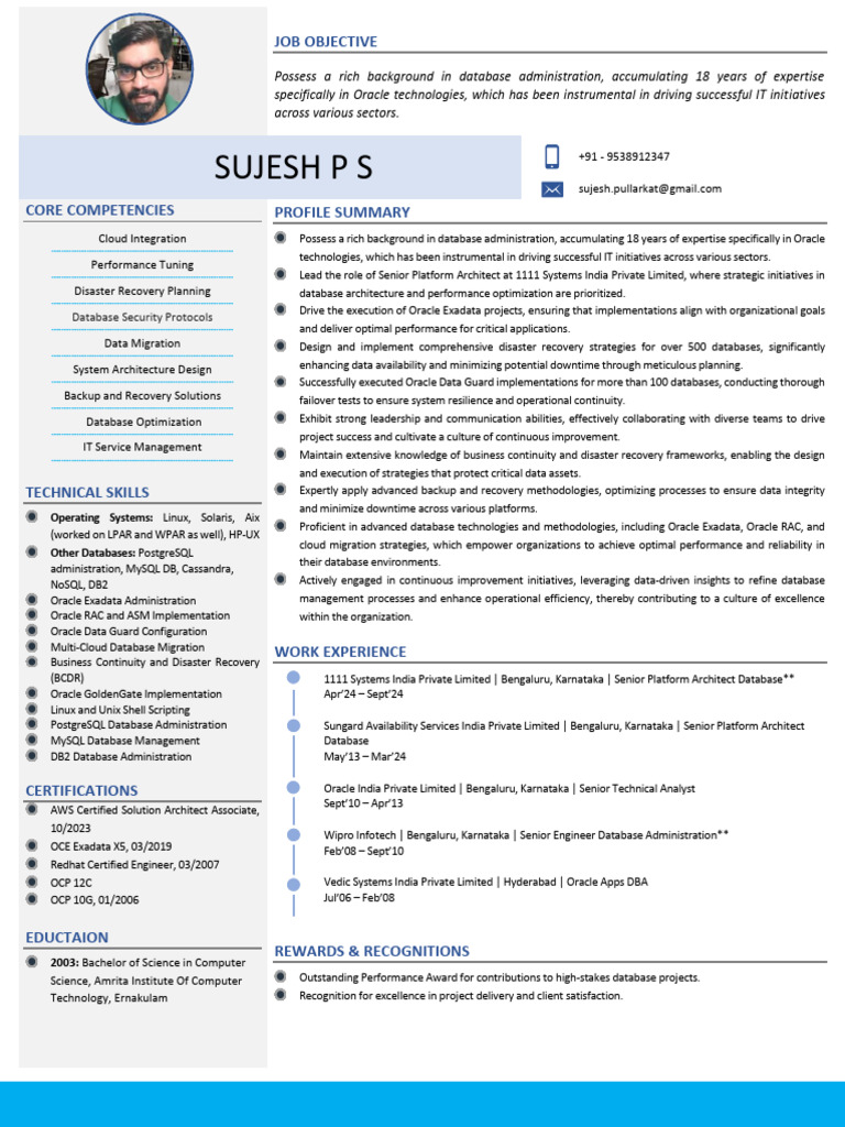 Sujesh-DatabaseArchitect | PDF | Databases | Disaster Recovery