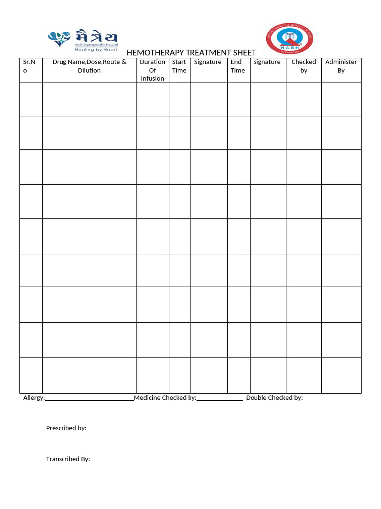 Chemotherapy Treatment Sheet | PDF