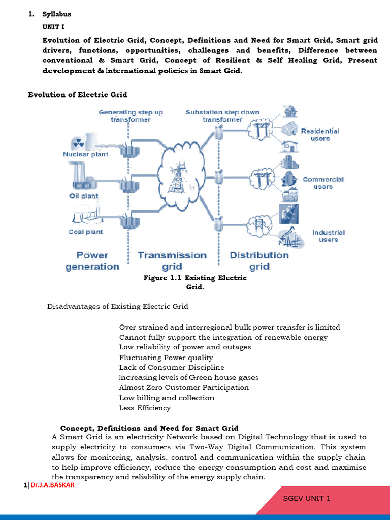SGEV UNIT I | PDF | Smart Grid | Electrical Grid