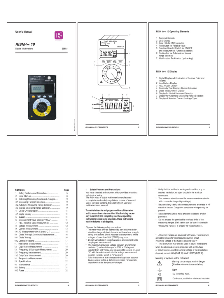 RISH Max 10 Multimeter User Manual | PDF | Fuse (Electrical) | Switch