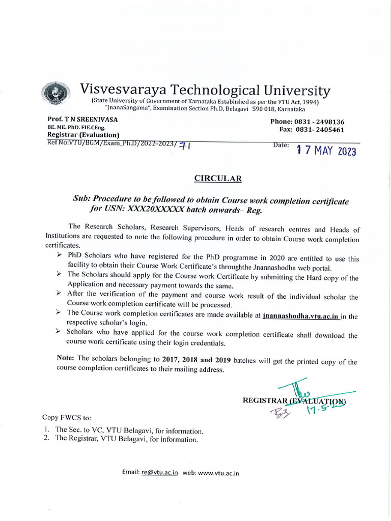 Course Work Application Notification | PDF