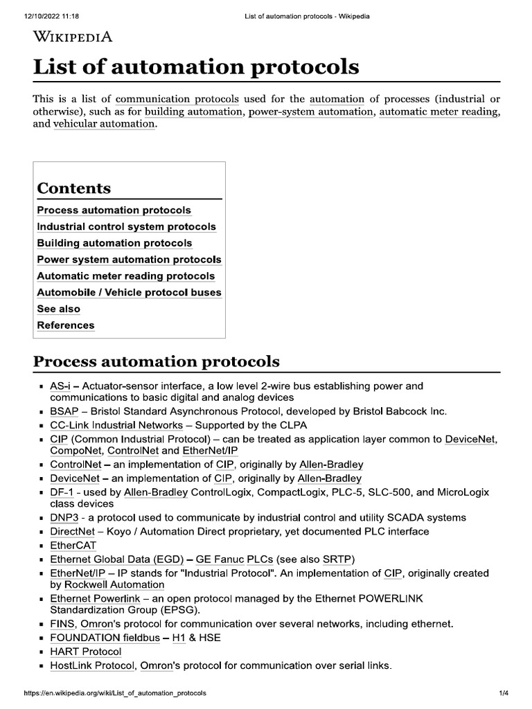 List of Automation Communication Protocols | PDF