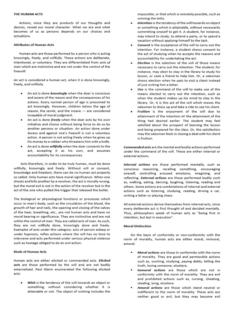 3 PHL-1B Human-Acts Moral-Accountability | PDF | Intention | Free Will