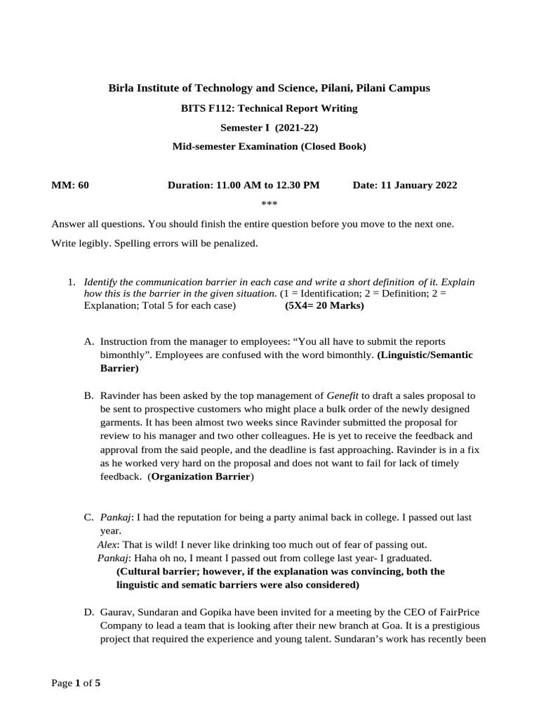 TRW Mid-Semester Exam 1 - Sem 1 - 2021-22 | PDF | Linguistics | Grammar