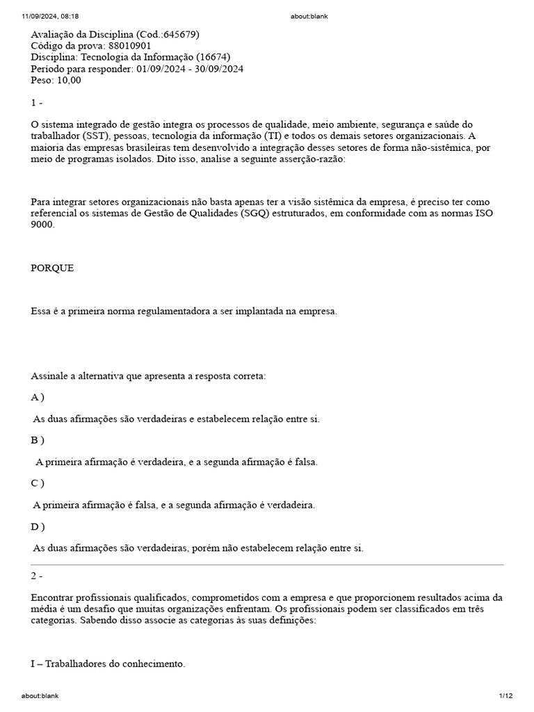 Prova Tecnologia Da Informação | PDF | Tecnologia da Informação ...